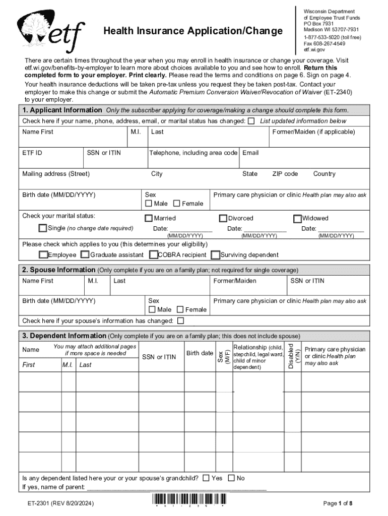 Fillable Online Health Insurance Application/change Fax Email Print ...