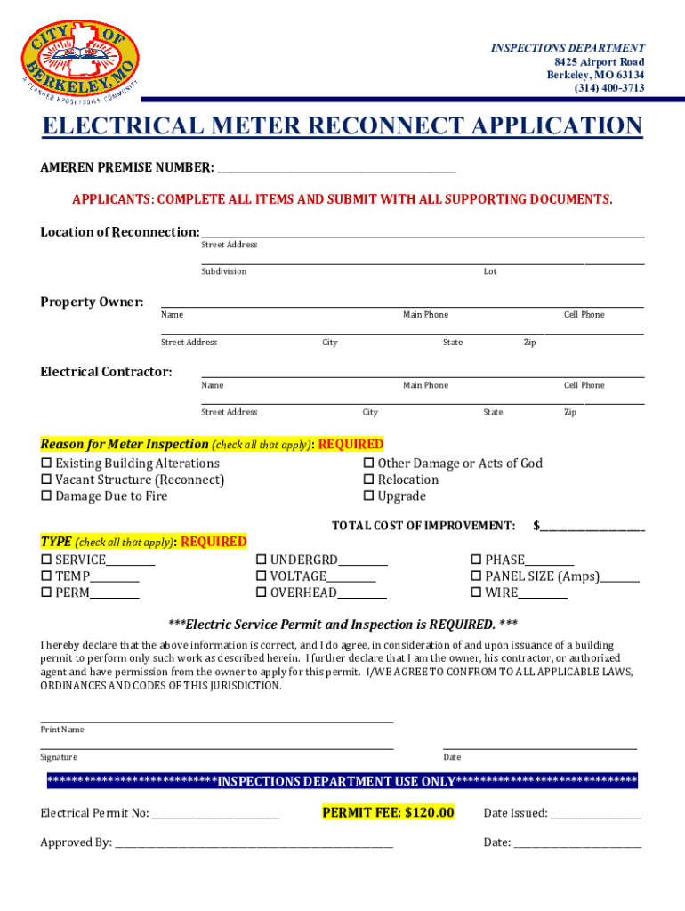 Fillable Online Electrical Meter Reconnect Application Fax Email Print ...