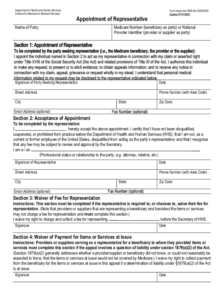 Fillable Online Department of Health and Human Services - Appointment ...