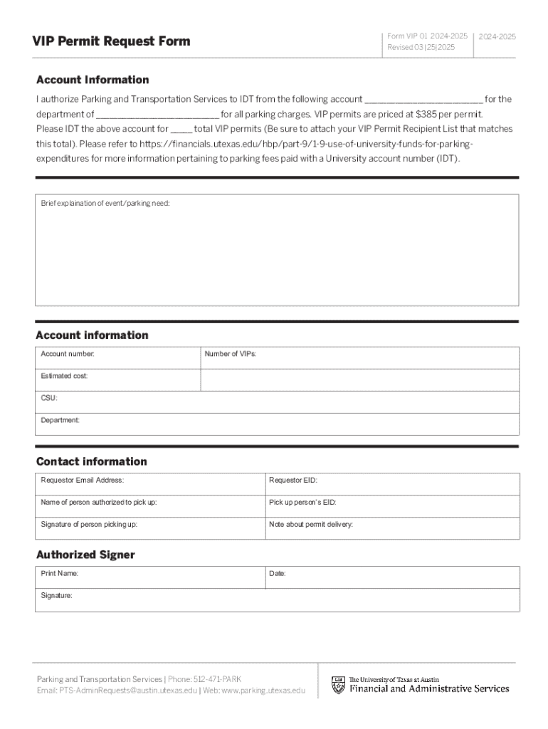 Fillable Online Vip Permit Request Form 2024-2025 Fax Email Print - pdfFiller
