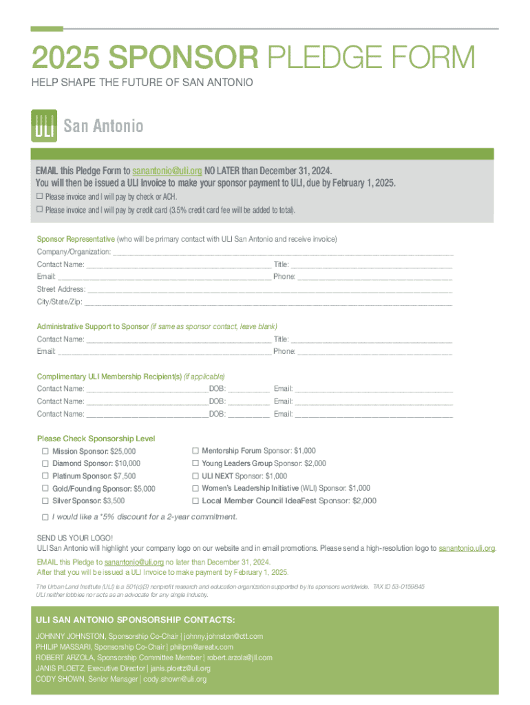 Fillable Online 2025 Sponsor Pledge Form Fax Email Print - pdfFiller