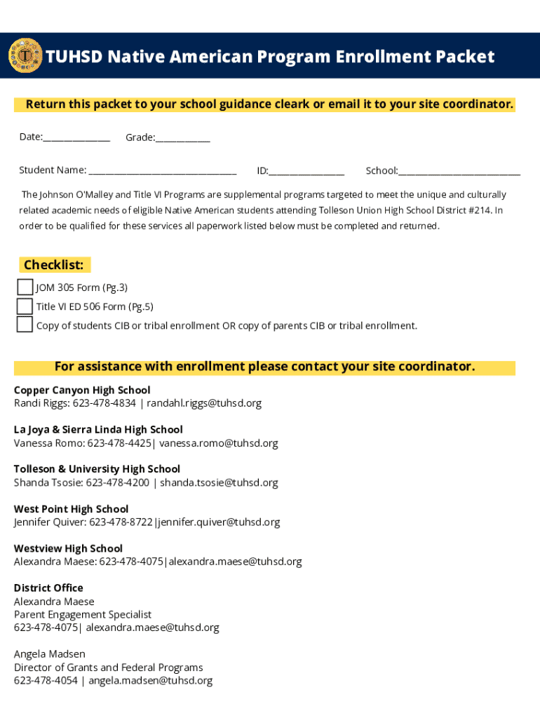Fillable Online Tuhsd Native American Program Enrollment Fax Email ...