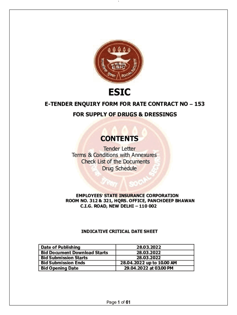 Fillable Online E-tender Enquiry for Supply of Drugs & Dressings Fax ...