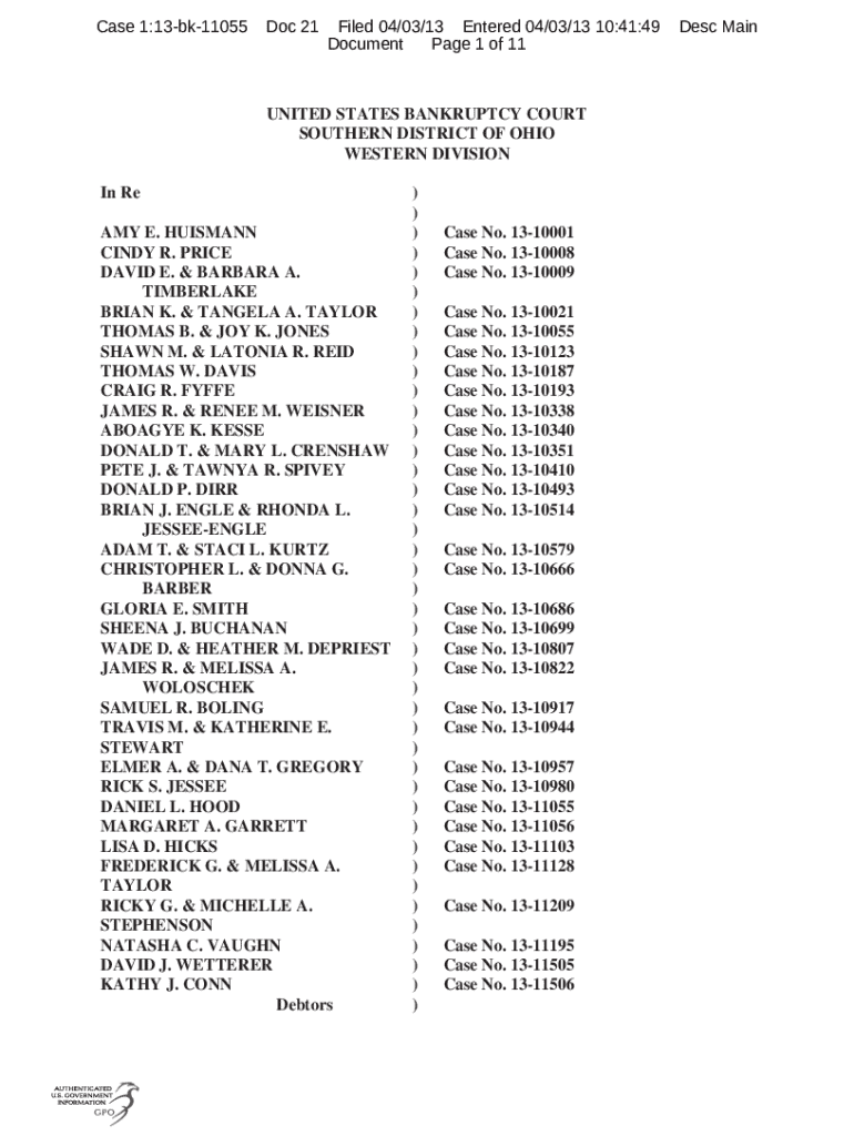 Fillable Online Case 1:13-bk-11055 Fax Email Print - pdfFiller