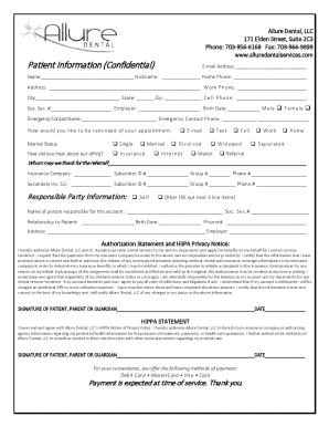 Fillable Online Allure Dental Patient Information Fax Email Print - pdfFiller