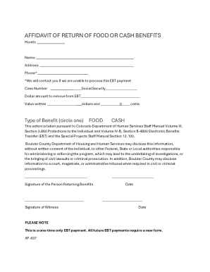 Fillable Online Affidavit of Return of Food or Cash Benefits Fax Email ...