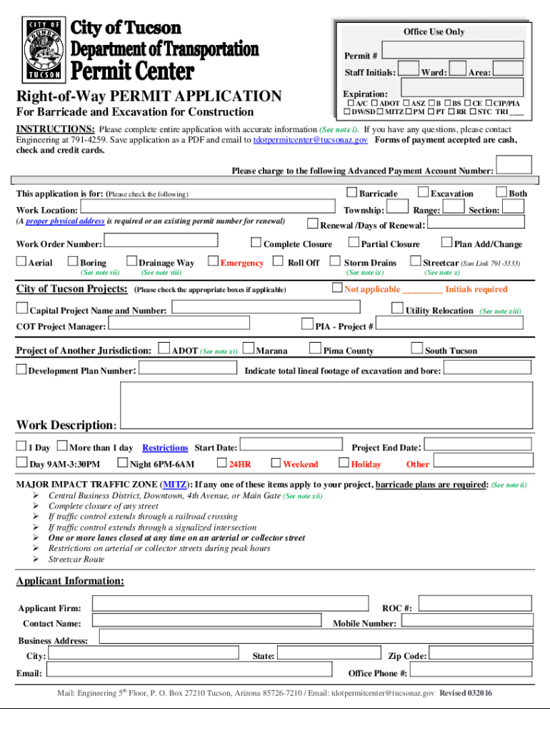 Fillable Online Right-of-way Permit Application Fax Email Print - pdfFiller