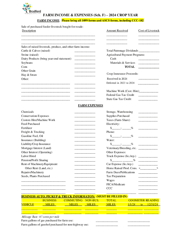 Fillable Online Farm Income and Expenses Schedule F for 2024 Fax Email ...