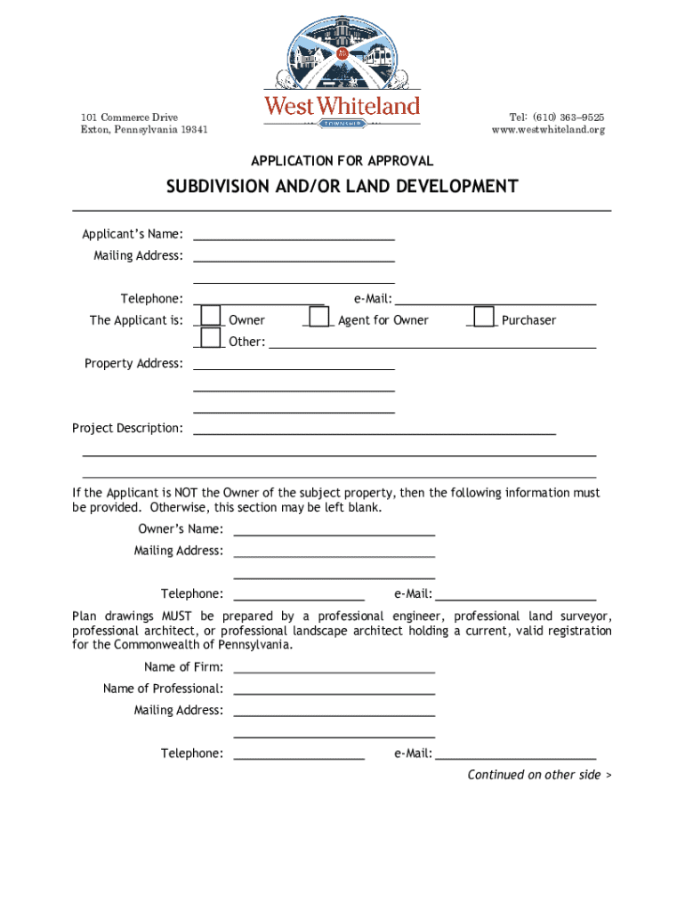 Fillable Online Application for Subdivision and/or Land Development Fax ...