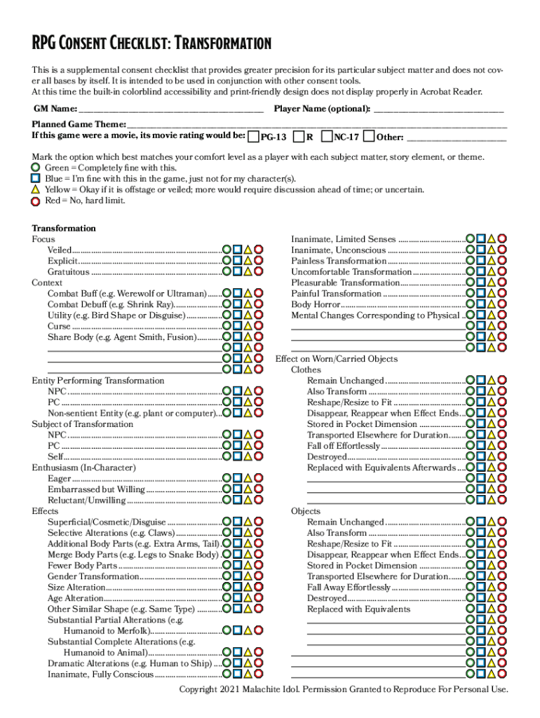 Fillable Online Rpg Consent Checklist: Transformation Fax Email Print ...