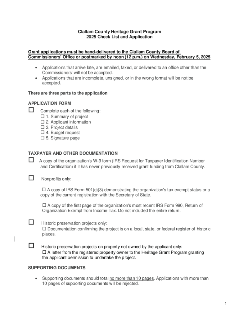 Fillable Online Clallam County Heritage Grant Program 2025 Application Fax Email Print - pdfFiller