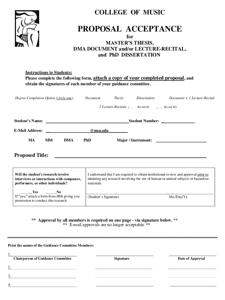 Fillable Online Proposal Acceptance for Master's Thesis, Dma Document ...