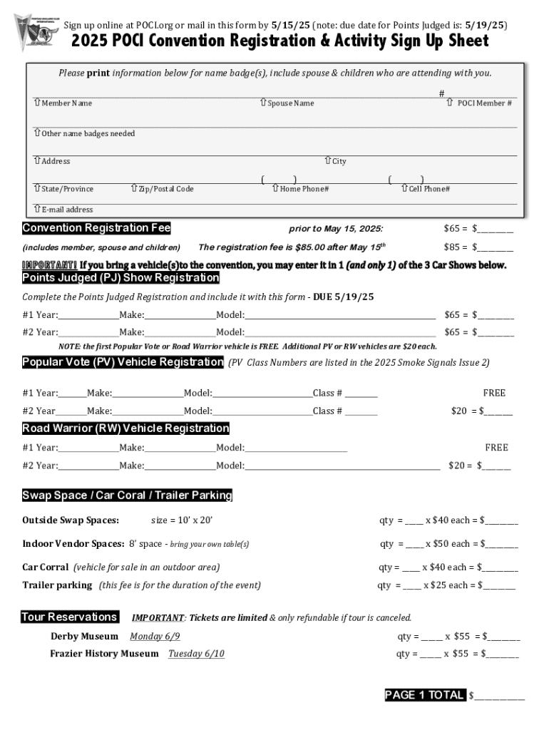 Fillable Online 2025 Poci Convention Registration Fax Email Print ...