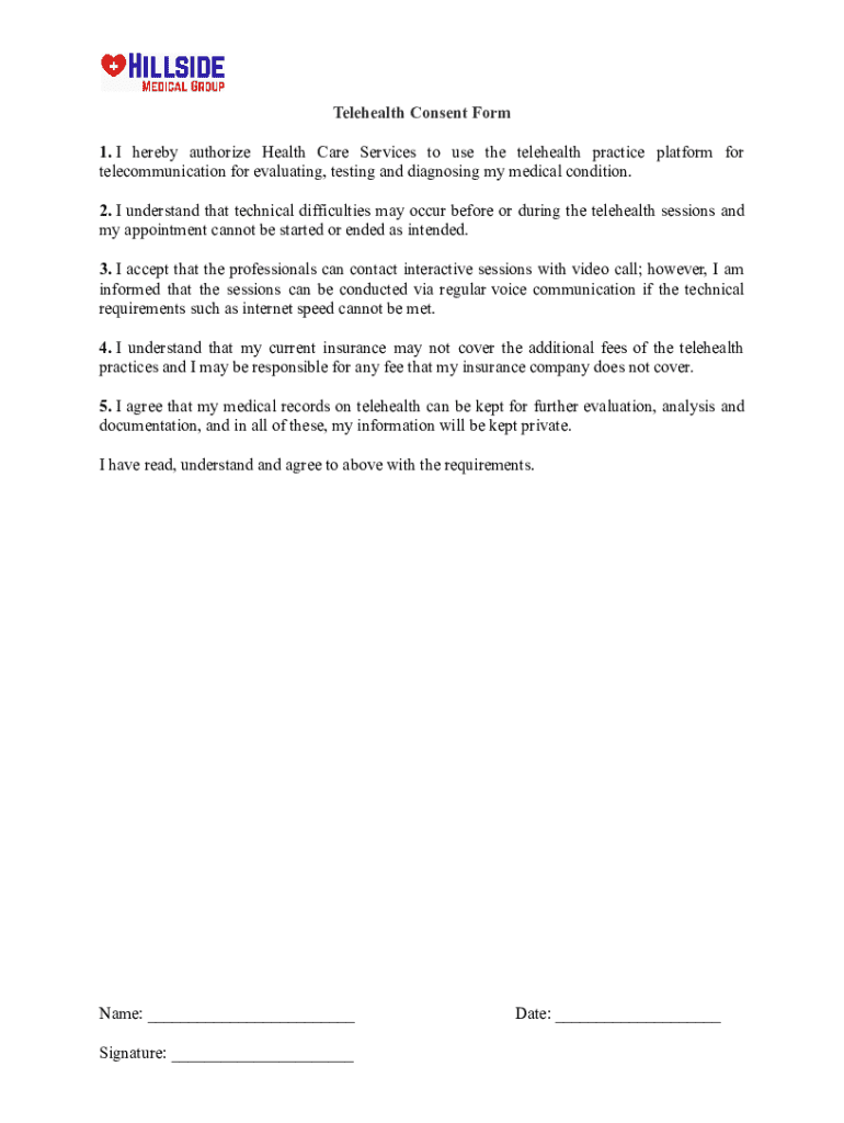 Fillable Online Telehealth Consent and Financial Responsibility Fax ...