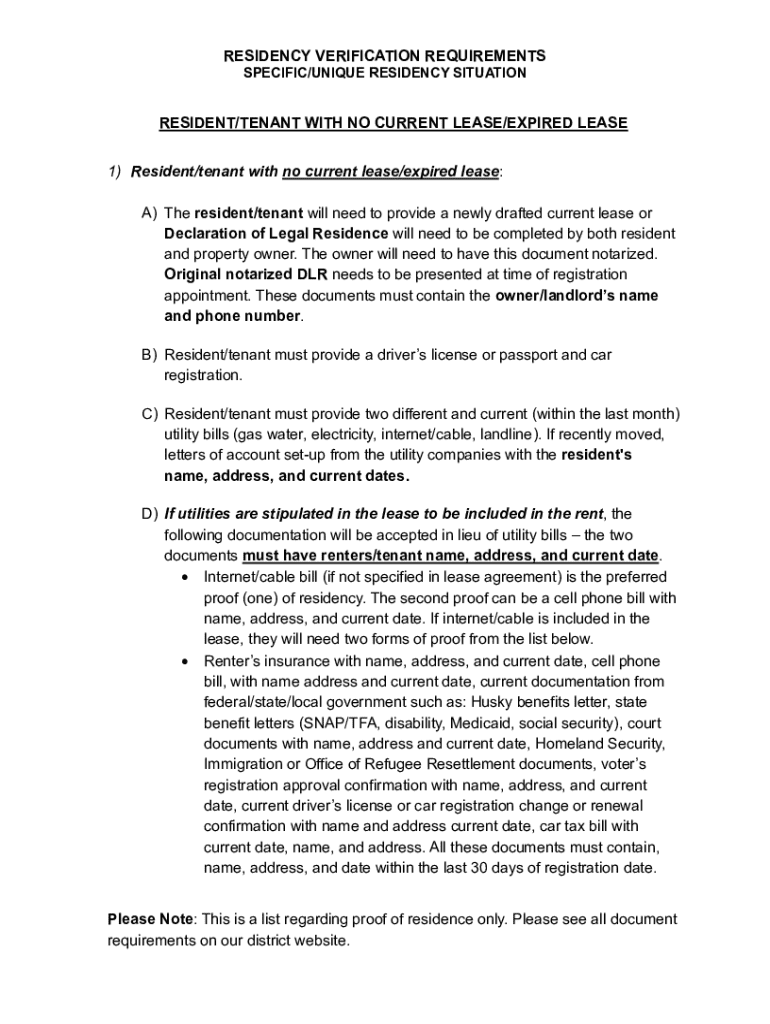 Fillable Online Residency Verification Requirements Fax Email Print ...