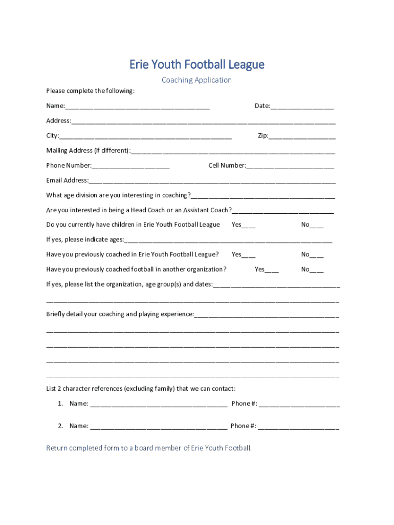 Fillable Online Coaching Application Fax Email Print - pdfFiller