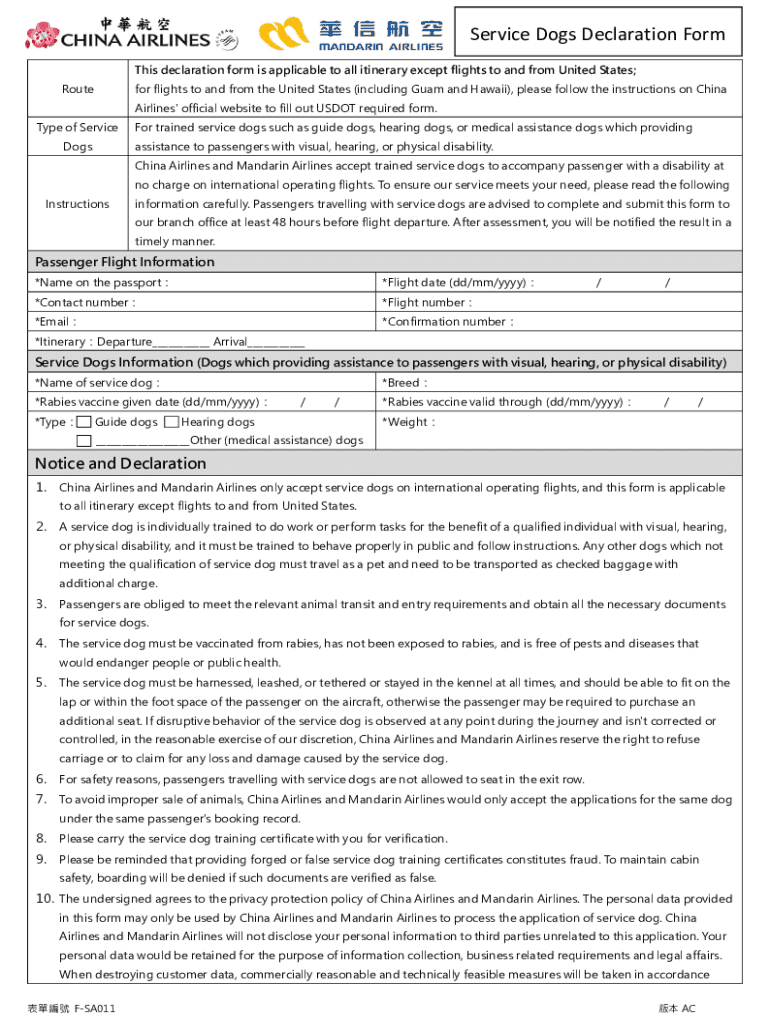 Fillable Online Service Dogs Declaration Form Fax Email Print - pdfFiller