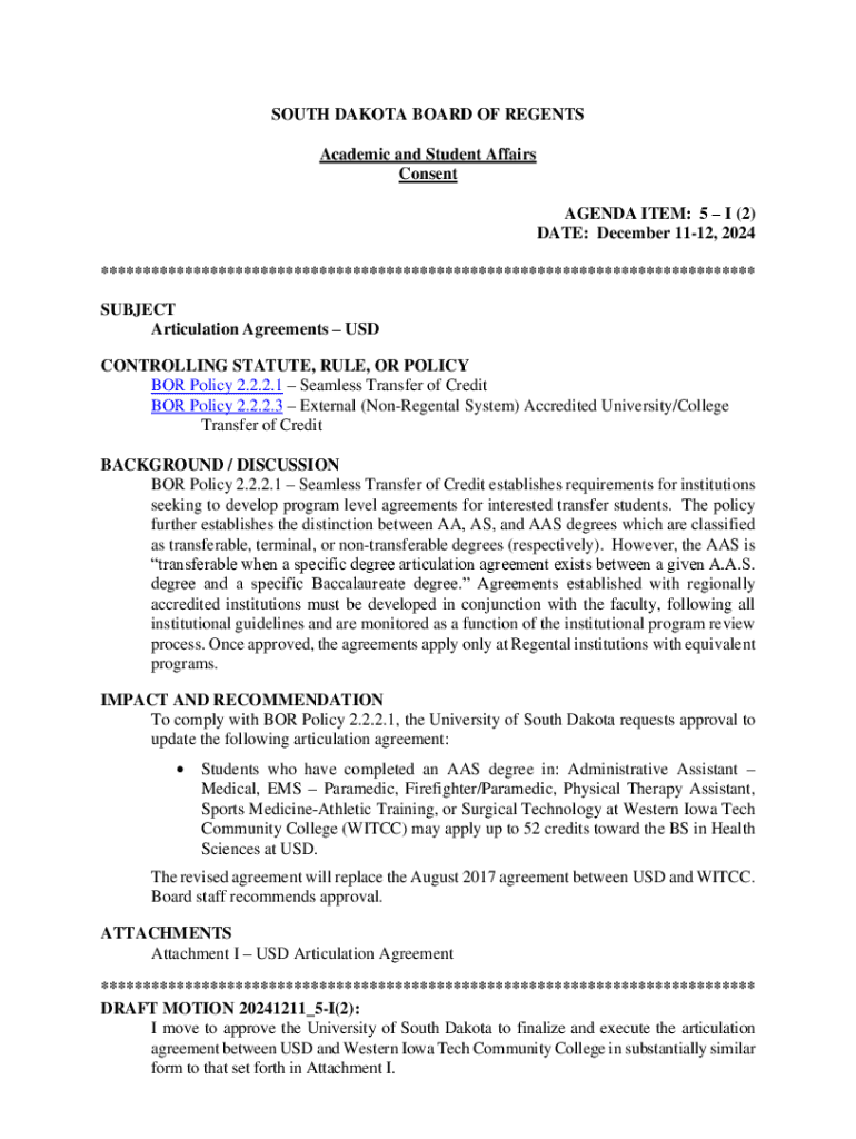 Fillable Online Articulation Agreements – Usd Fax Email Print - pdfFiller