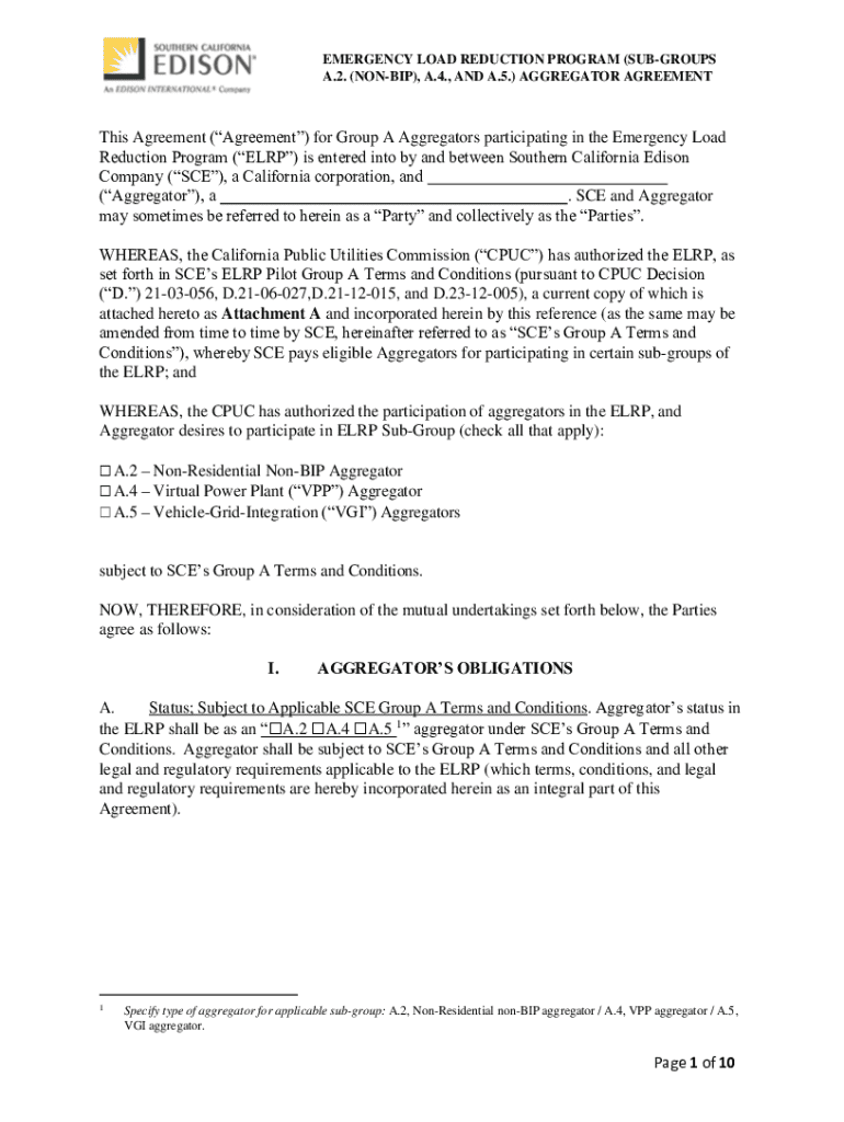 Fillable Online Aggregator Agreement for Elrp Sub-groups Fax Email Print - pdfFiller