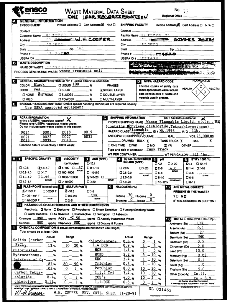 Fillable Online Waste Material Data Sheet Fax Email Print - pdfFiller