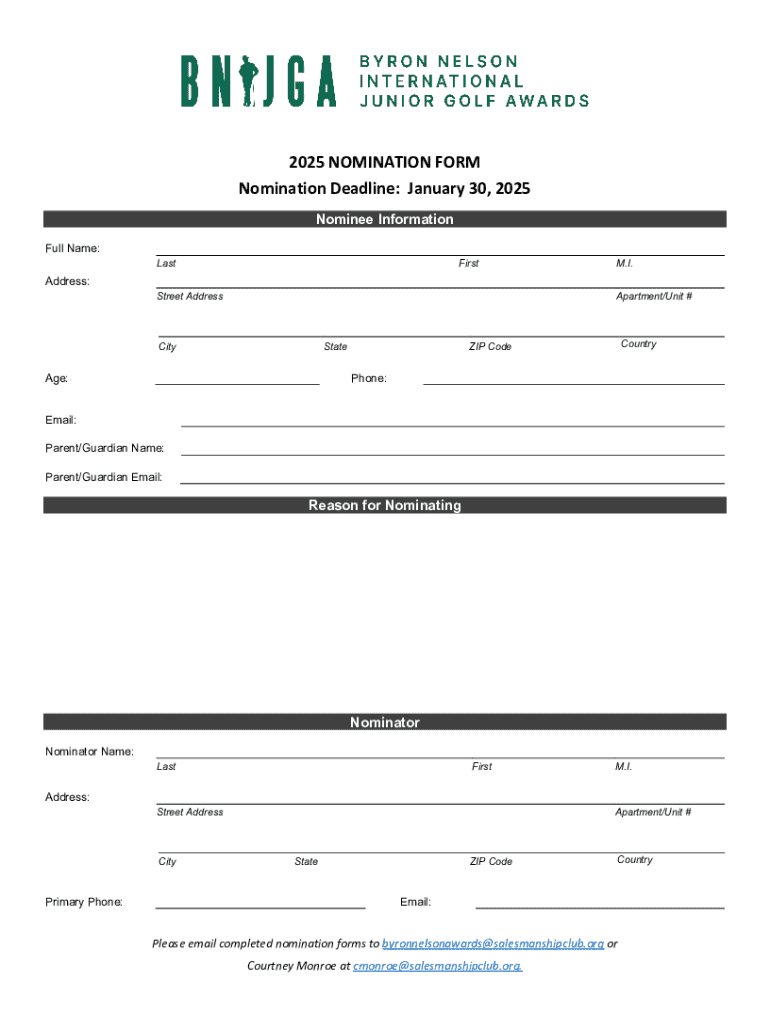 Fillable Online 2025 Nomination Form Fax Email Print - pdfFiller