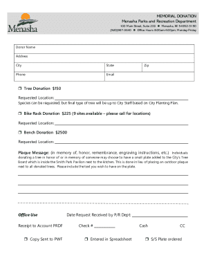 Fillable Online Memorial Donation for Parks and Recreation Fax Email Print - pdfFiller