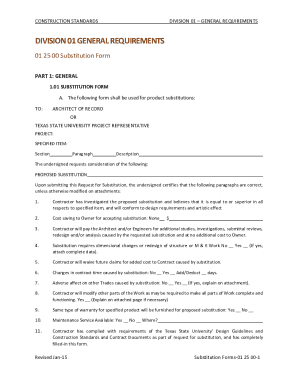 Fillable Online Construction Standards - Substitution Request Fax Email ...