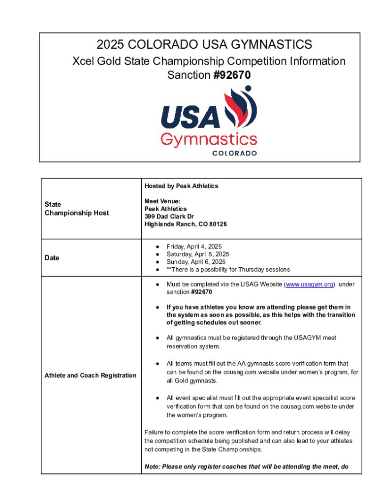 Fillable Online Xcel Gold State Championship Competition Information ...
