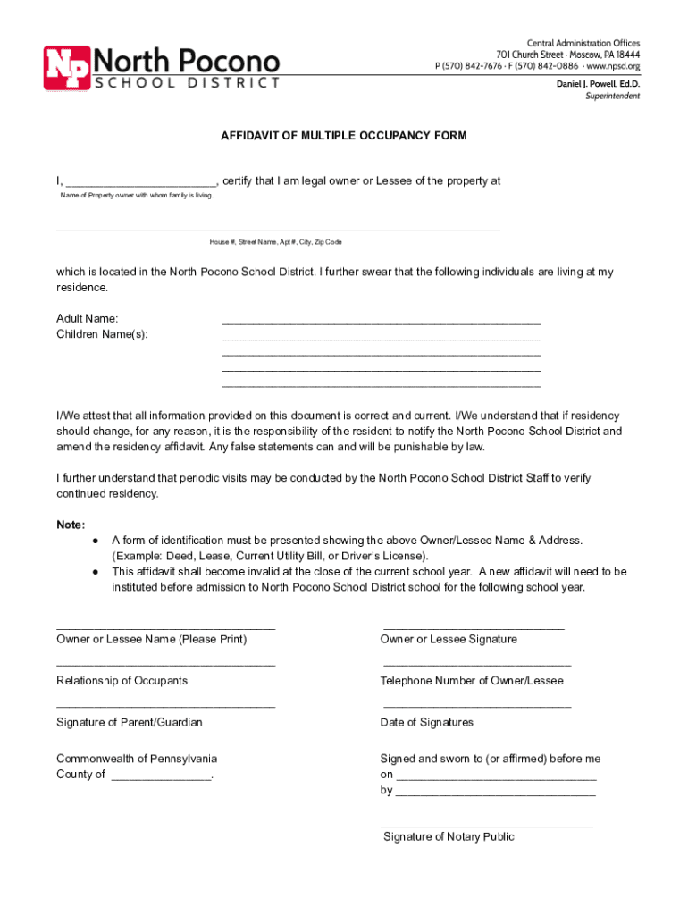Fillable Online Affidavit of Multiple Occupancy Fax Email Print - pdfFiller