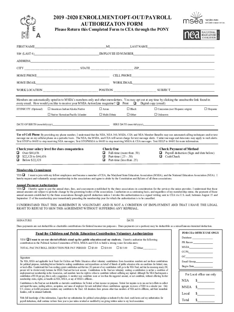 Fillable Online Enrollment/opt-out/payroll Authorization Fax Email ...