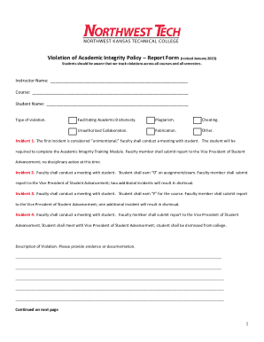 Fillable Online Violation of Academic Integrity Policy – Report Form Fax Email Print - pdfFiller