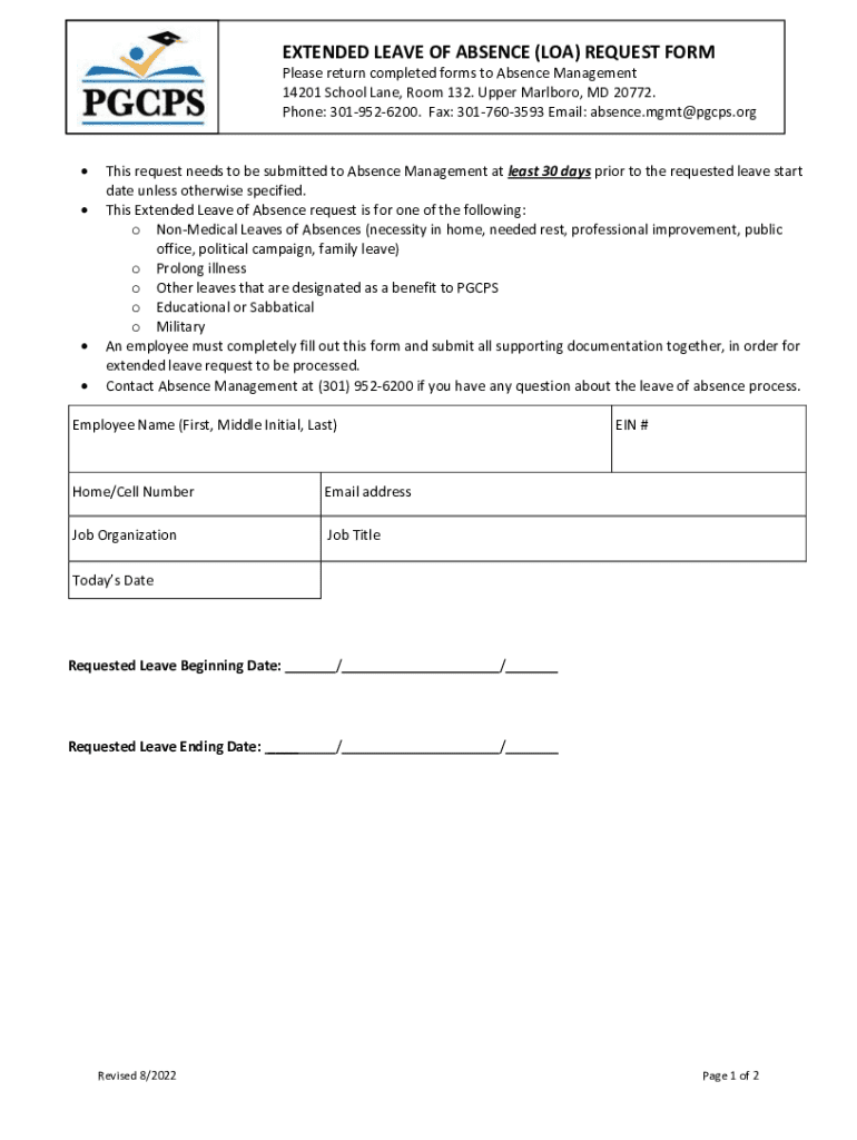 Fillable Online Extended Leave of Absence (loa) Request Fax Email Print ...