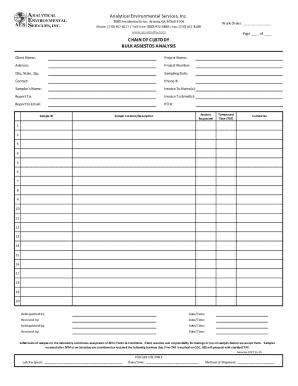 Fillable Online Chain of Custody - Bulk Asbestos Analysis Fax Email ...