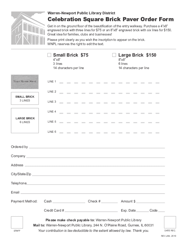 Rellenable en línea Solicitud De Ladrillos Conmemorativos En La “celebration Square” Fax Email ...