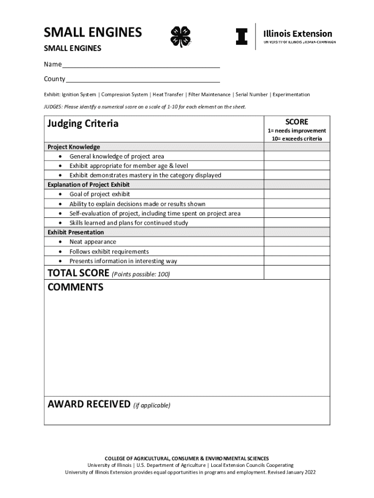 Fillable Online Small Engines Project Judging Sheet Fax Email Print ...