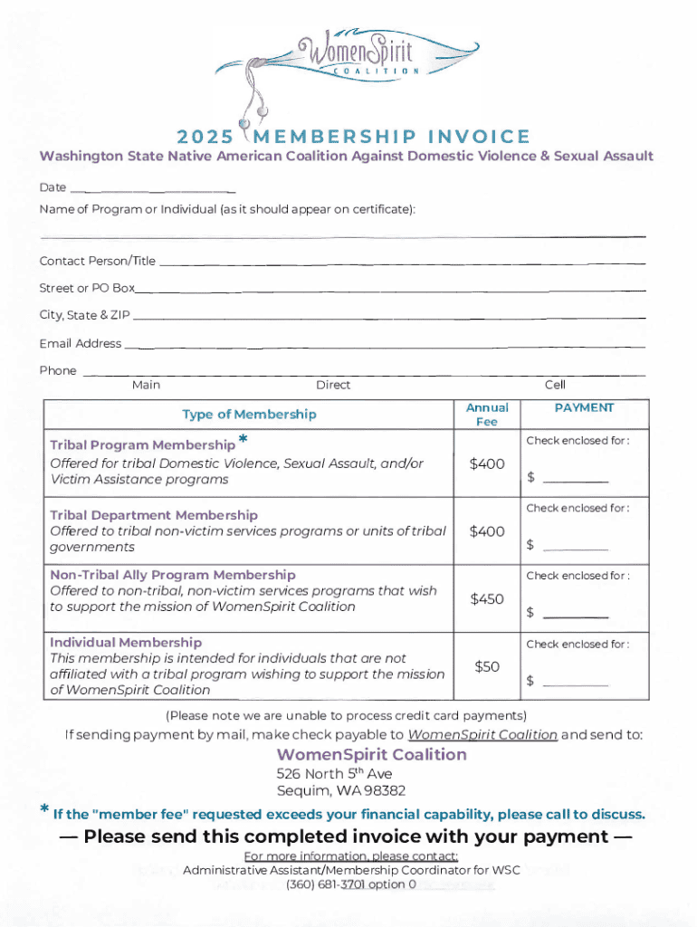 Fillable Online Membership Invoice - Womenspirit Coalition Fax Email ...