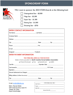 Fillable Online Sponsorship Opportunities for Stars Awards Gala Fax Email Print - pdfFiller