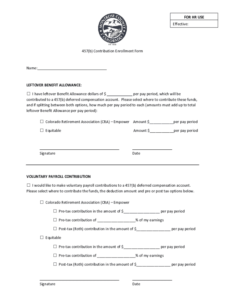 Fillable Online 457(b) Contribution Enrollment Form Fax Email Print ...