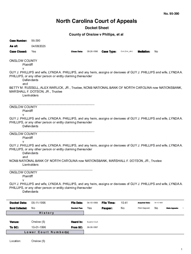 Fillable Online North Carolina Court of Appeals Docket Sheet Fax Email ...