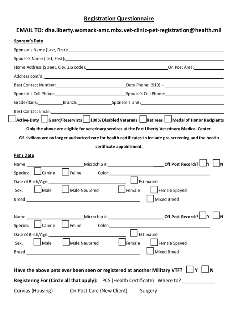 Fillable Online Veterinary Services Registration Fax Email Print ...