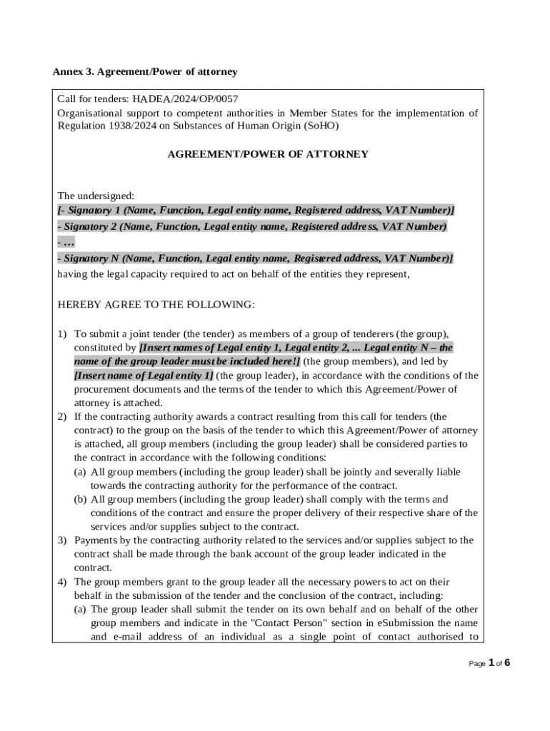 Annex 3. Agreement/power of Attorney - ec europa Doc Template | pdfFiller