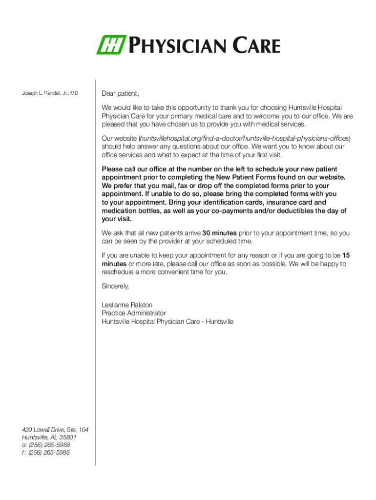 Fillable Online Huntsville Hospital New Patient Information Fax Email ...