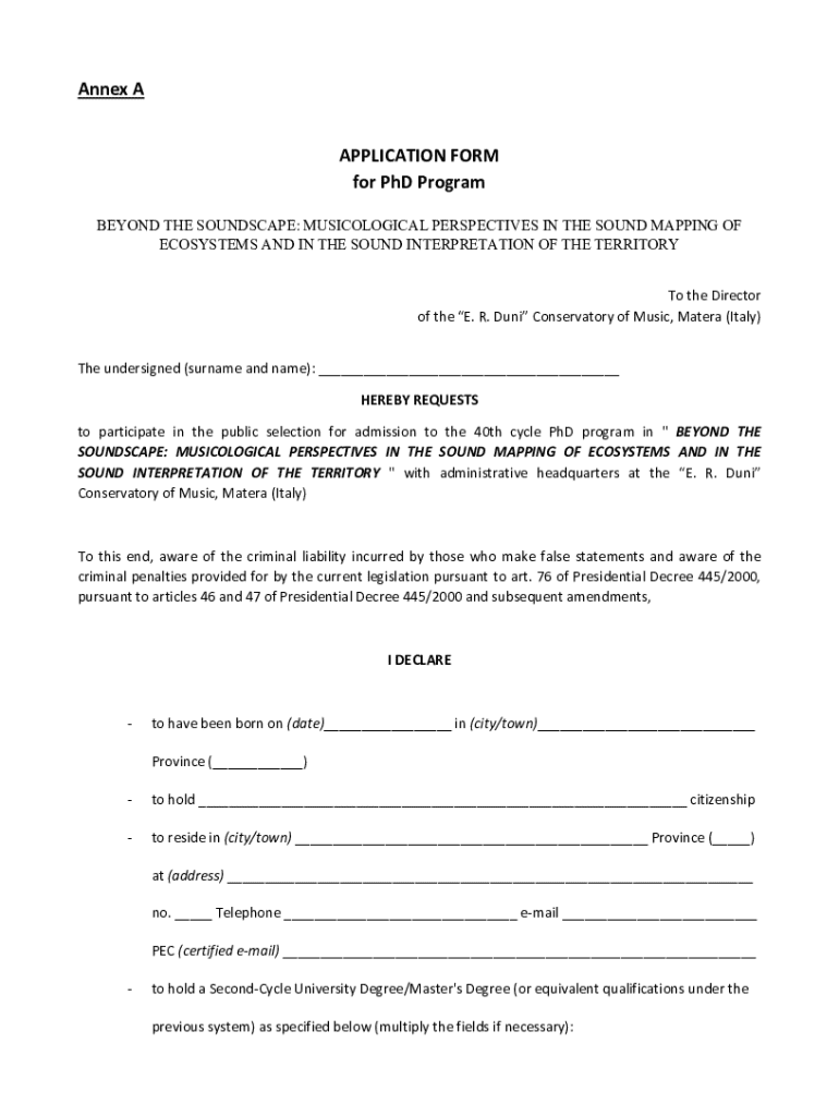 Fillable Online Application Form for Phd Program in Beyond the Soundscape Fax Email Print ...