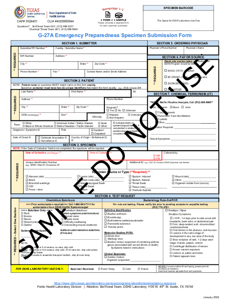 Fillable Online Emergency Preparedness Specimen Submission Fax Email Print - pdfFiller