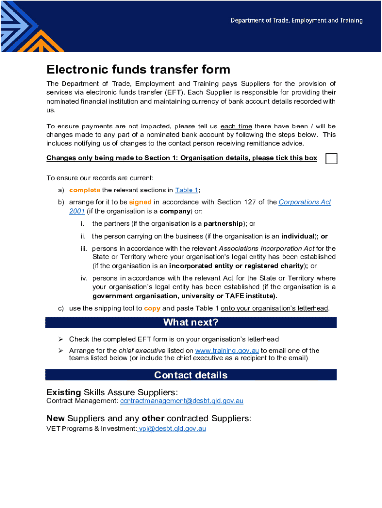 Fillable Online Electronic Funds Transfer Form Fax Email Print - pdfFiller