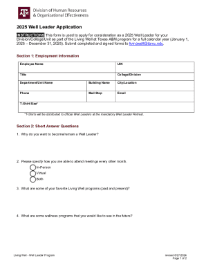 Fillable Online 2025 Well Leader Application Fax Email Print - pdfFiller