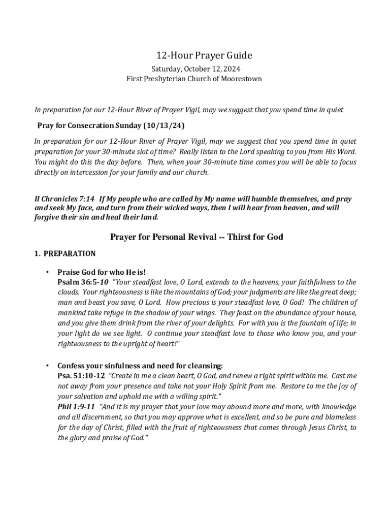 Fillable Online 12-hour River of Prayer Vigil Fax Email Print - pdfFiller