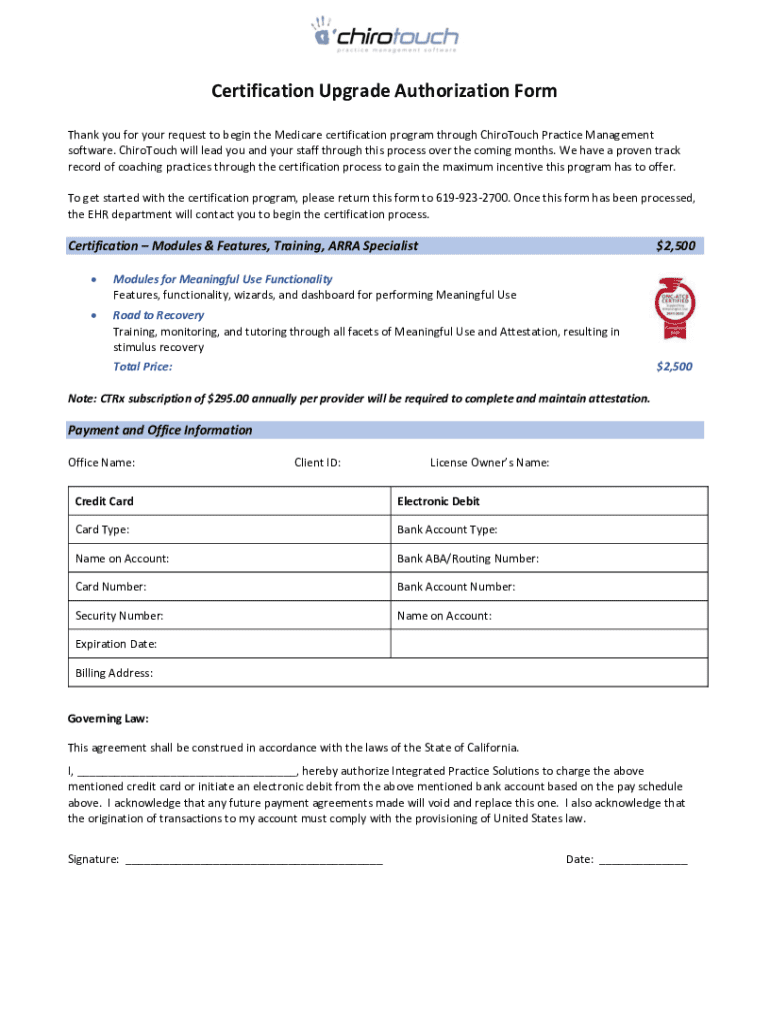 Fillable Online Certification Upgrade Authorization Form Fax Email Print - pdfFiller