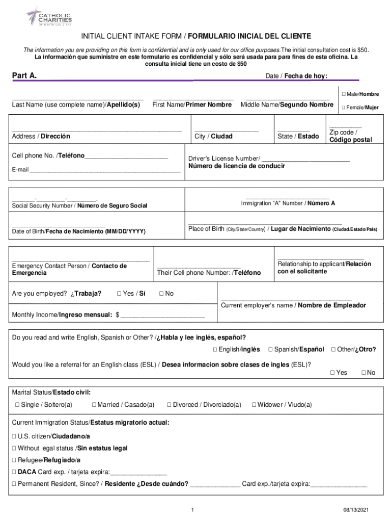 Rellenable en línea Initial Client Intake Form Fax Email Imprimir ...