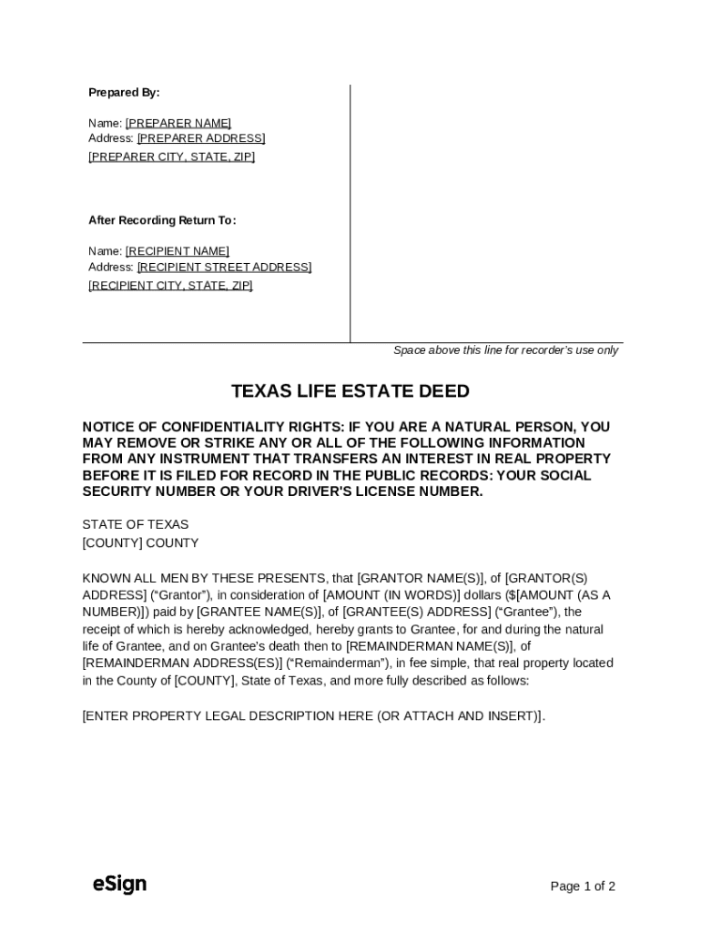 Texas Life Estate Deed: Fill out & sign online | DocHub
